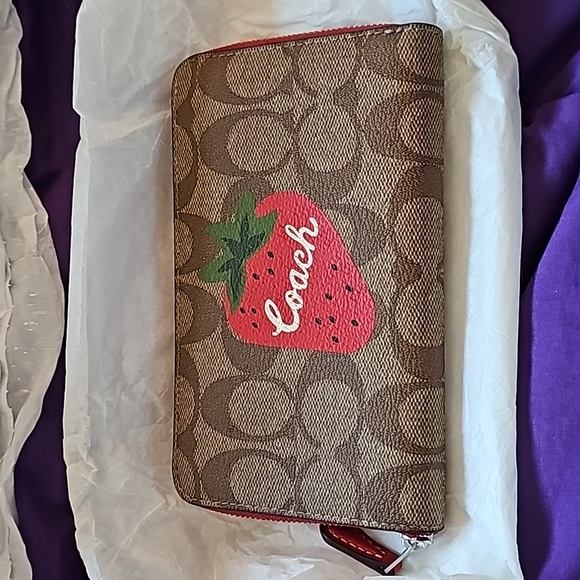 Coach | Bags | Coach Medium Zip Wallet In Signature Canvas With Wild ...